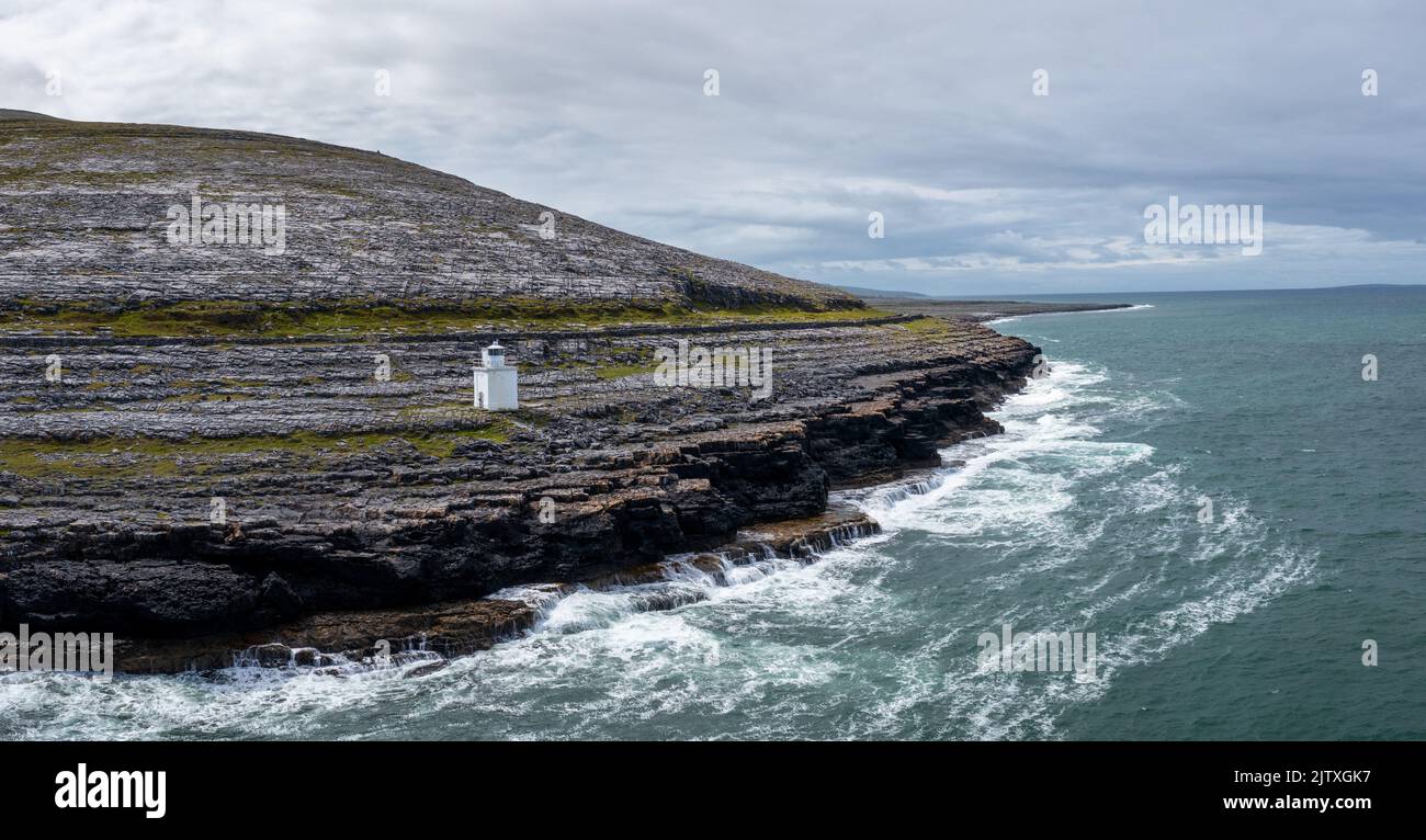 An aerial view of the Burren Coast in County Clare with the Black Head ...