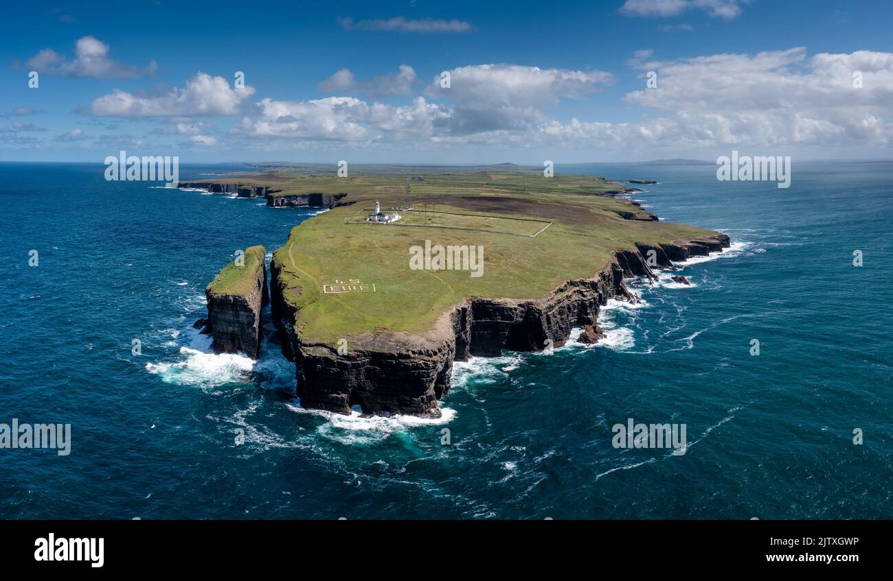 An aerial view of the Loop Head Lighthouse in County Clare in western ...