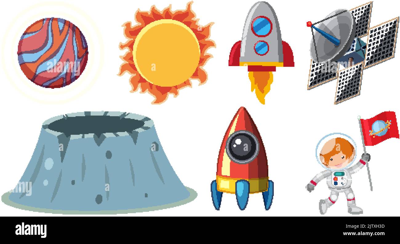 Set of space cartoon characters and objects illustration Stock Vector ...