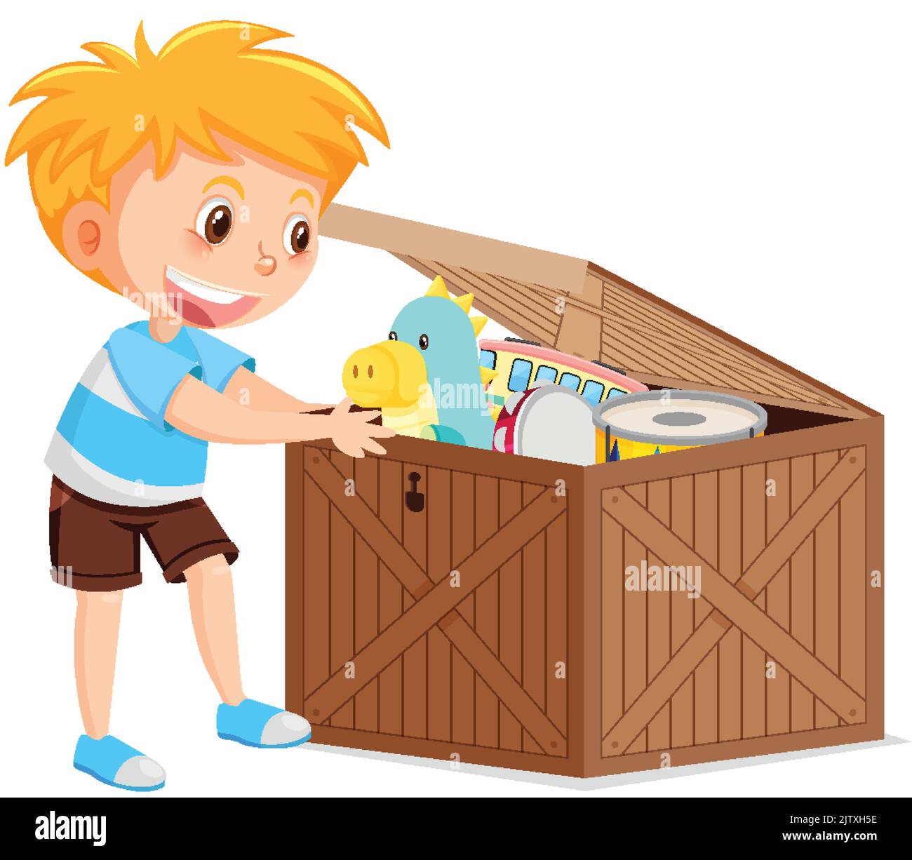 A boy putting his toy into the box illustration Stock Vector Image ...