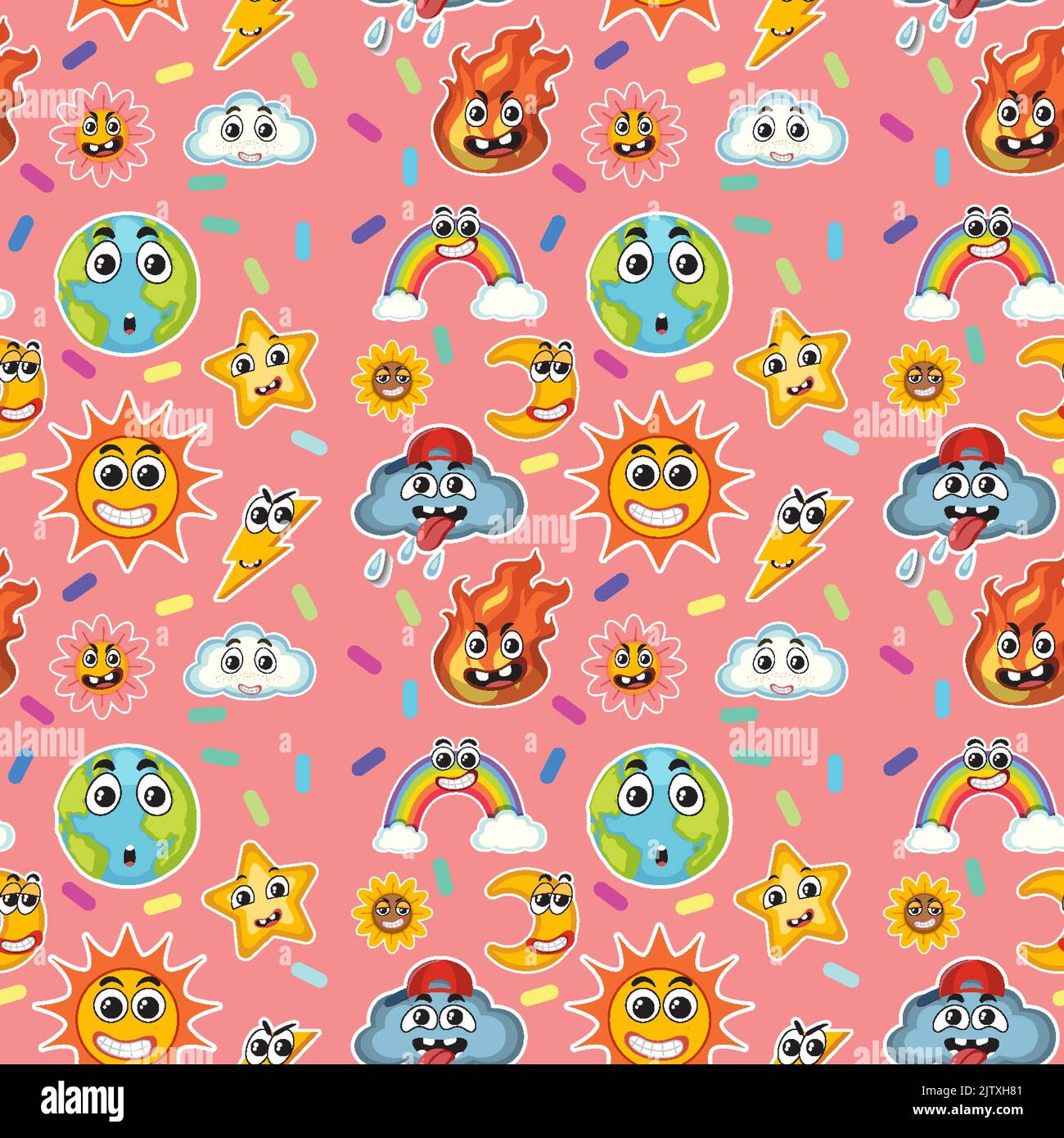 Seamless pattern with cute weather cartoon element illustration Stock ...