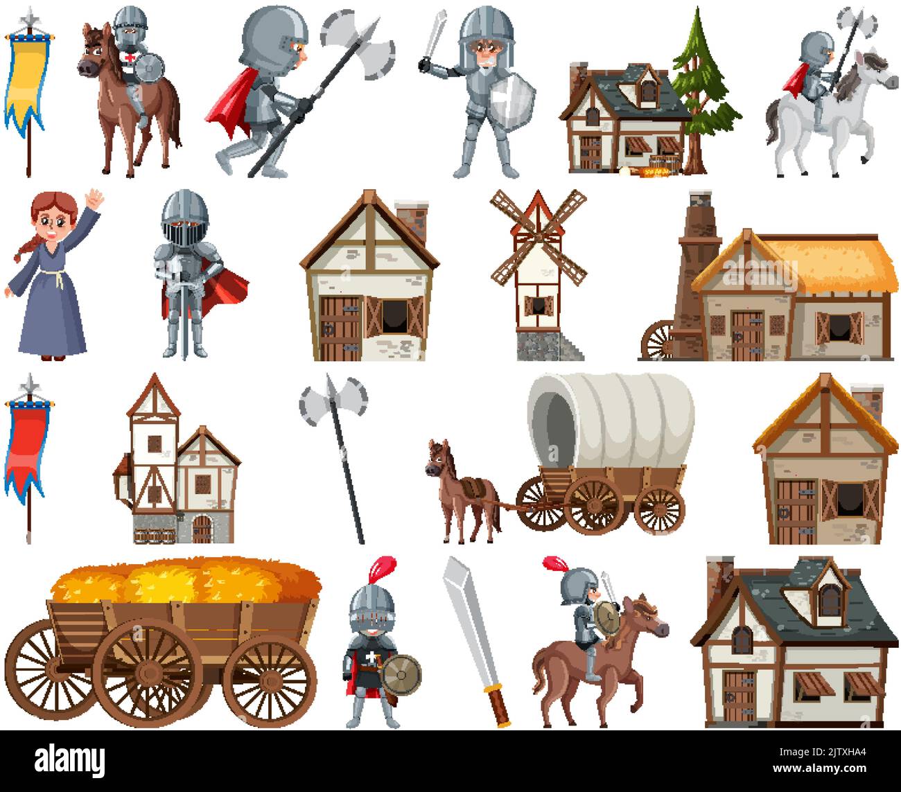 Medieval cartoon characters and objects illustration Stock Vector Image ...
