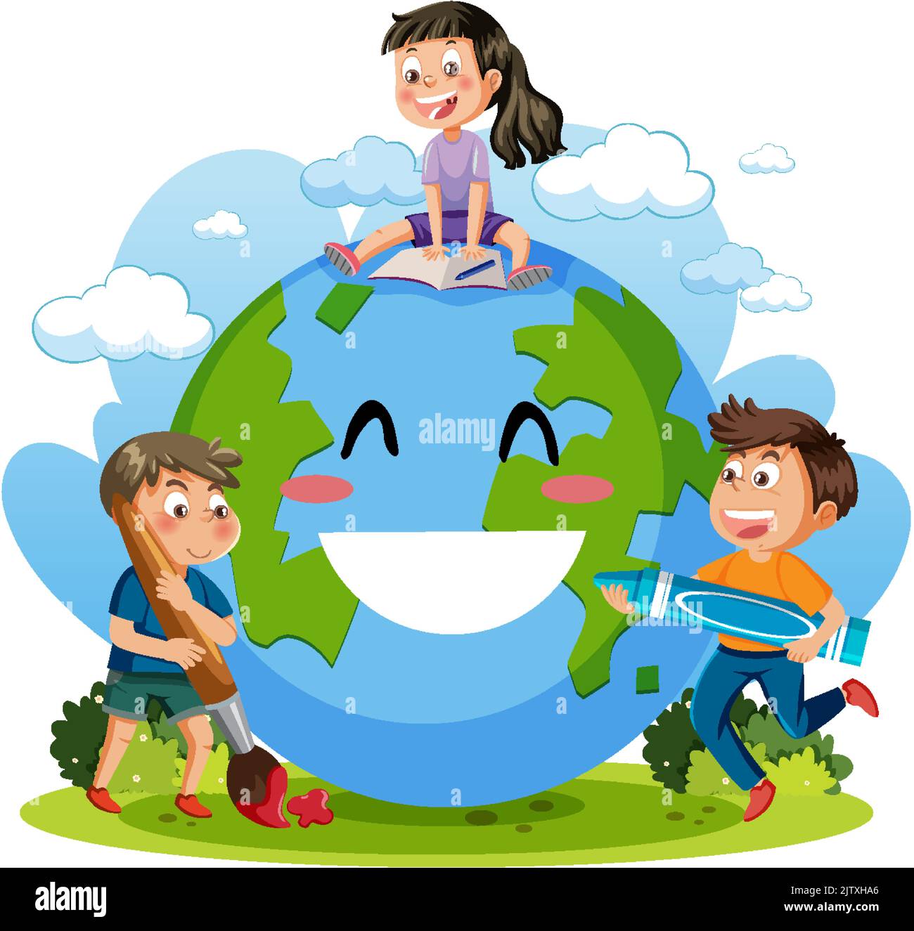 Smile earth globe with cartoon character illustration Stock Vector ...