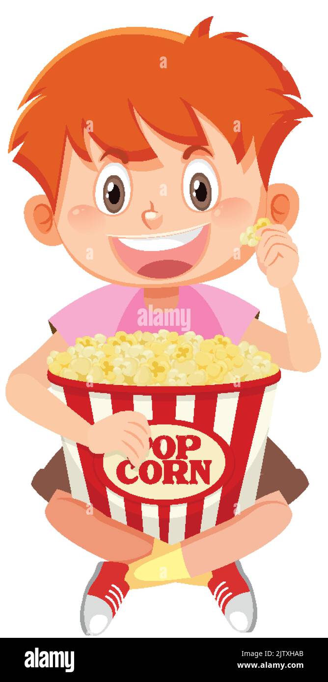 Cute boy eating popcorn illustration Stock Vector Image & Art - Alamy