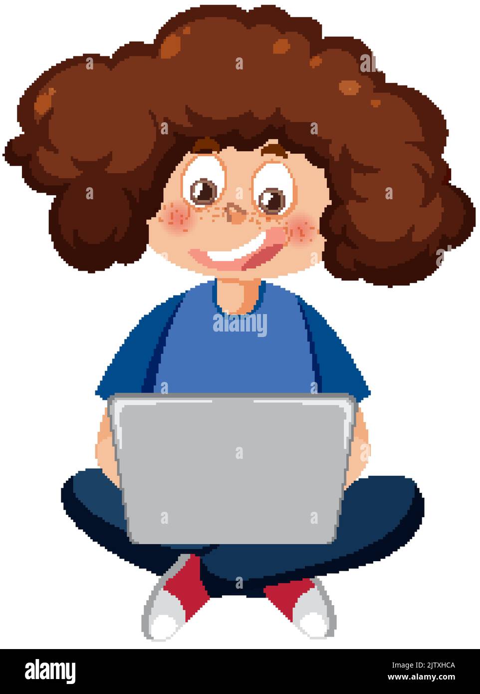 A girl using laptop cartoon character illustration Stock Vector Image ...