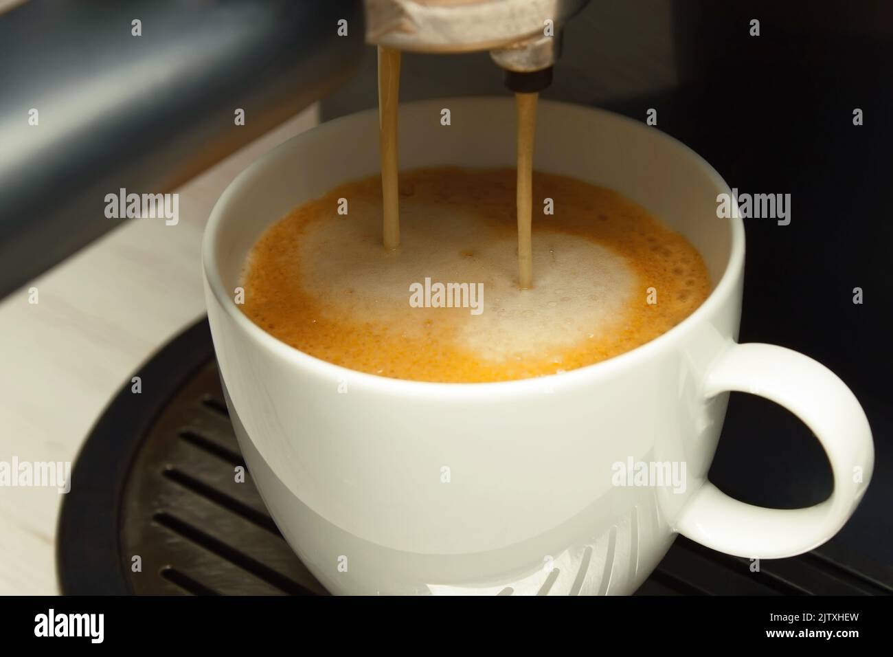Coffee machine with transparent cup with fresh espresso. Process of ...