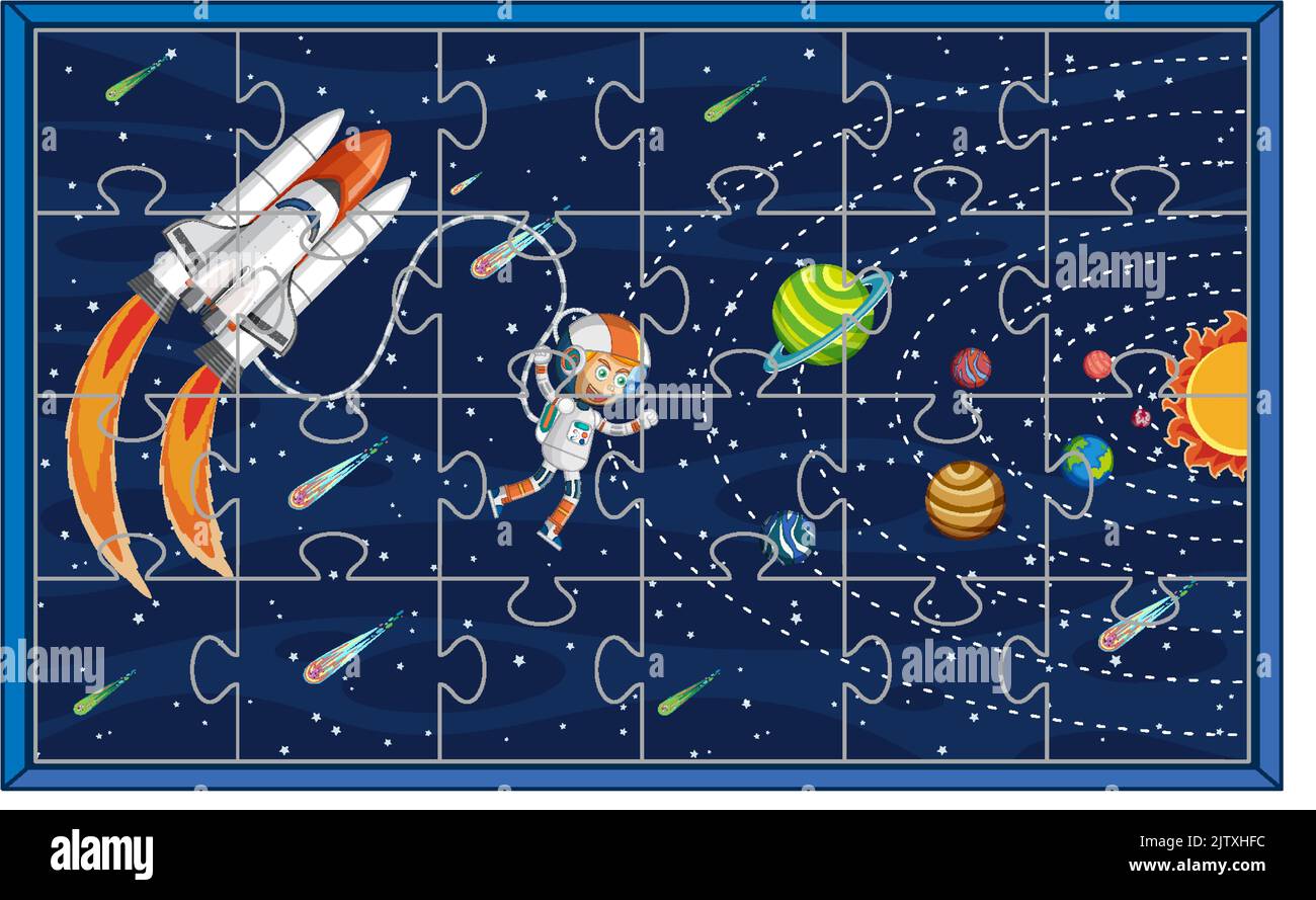 Astronaut in space photo puzzle game template illustration Stock Vector ...