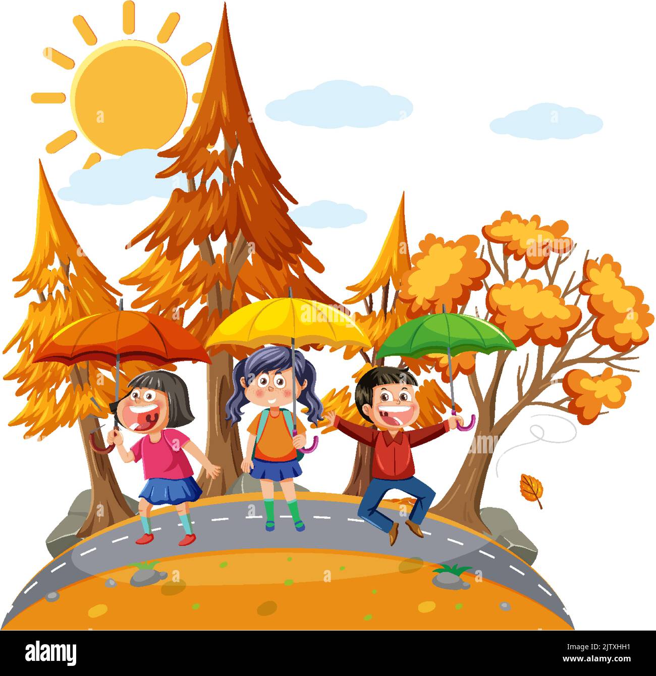 Autumn scene with cartoon character illustration Stock Vector Image ...