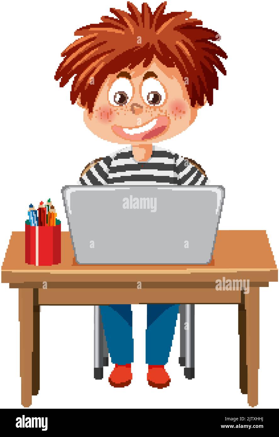 Adorable boy laptop cartoon character hi-res stock photography and ...