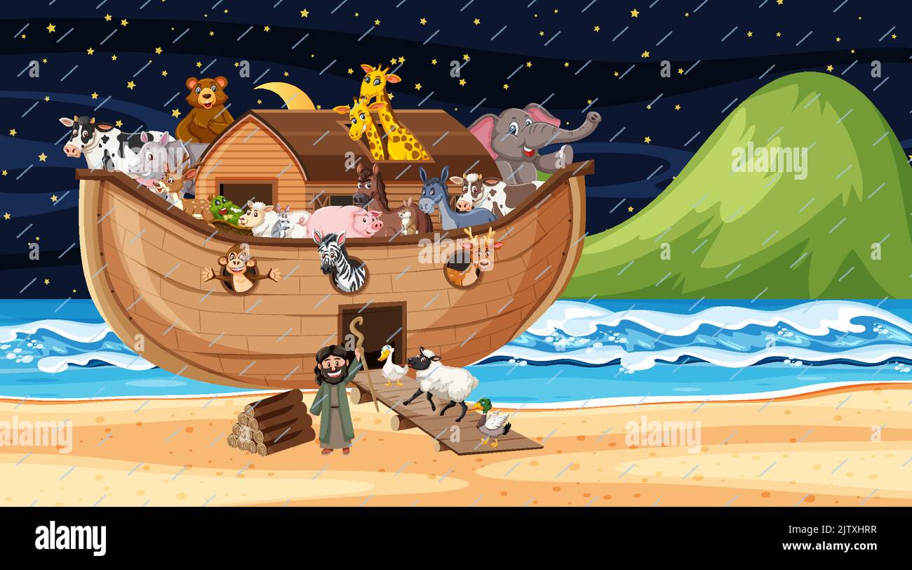 Ocean scene with Noah's ark with animals illustration Stock Vector Image & Art - Alamy