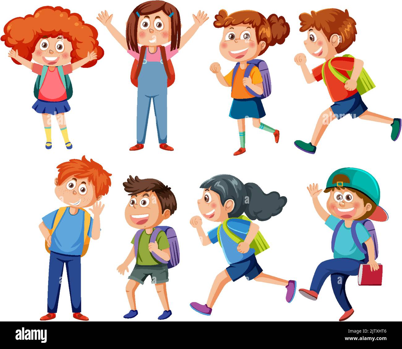 School kids cartoon characters set illustration Stock Vector Image ...