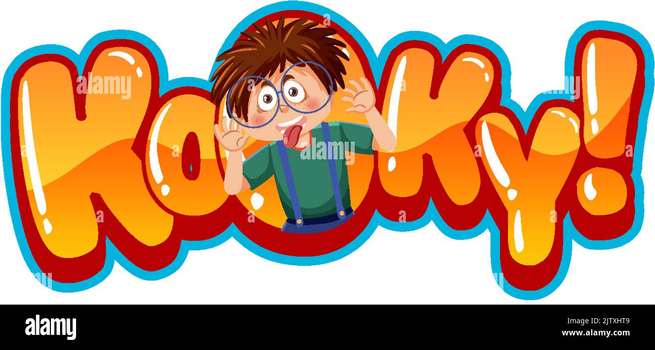 Kooky text word banner comic style with cartoon character expression ...