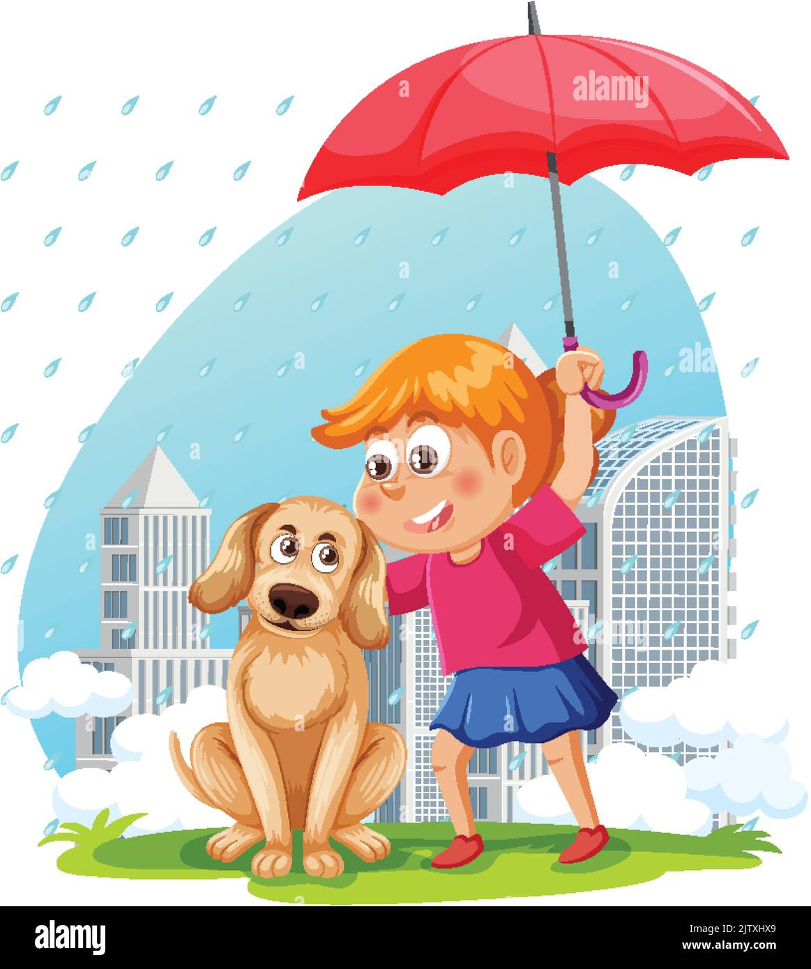 Rainy season with cartoon character illustration Stock Vector Image ...