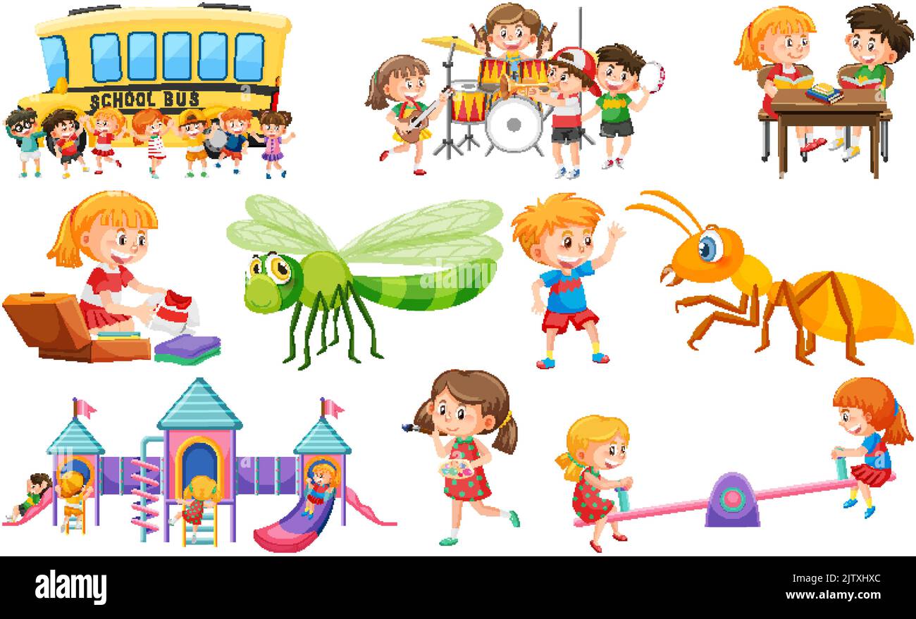 Set of cute kids and objects illustration Stock Vector Image & Art - Alamy
