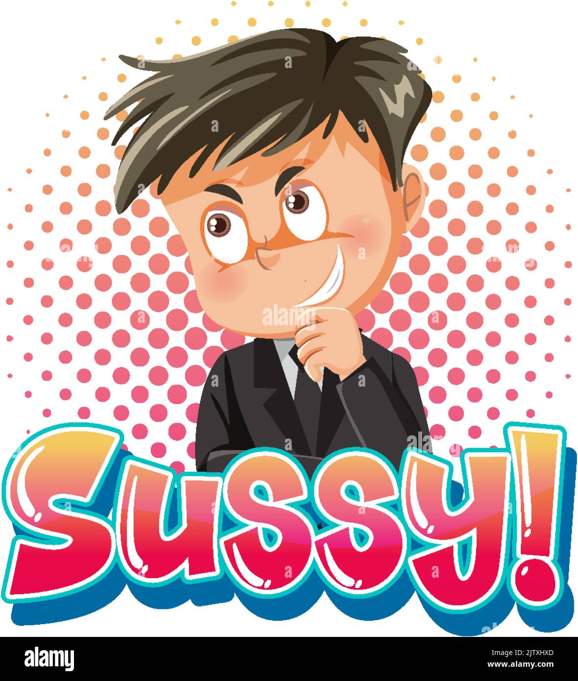 Sussy Text Word Banner Comic Style With Cartoon Character Expression Illustration Stock Vector