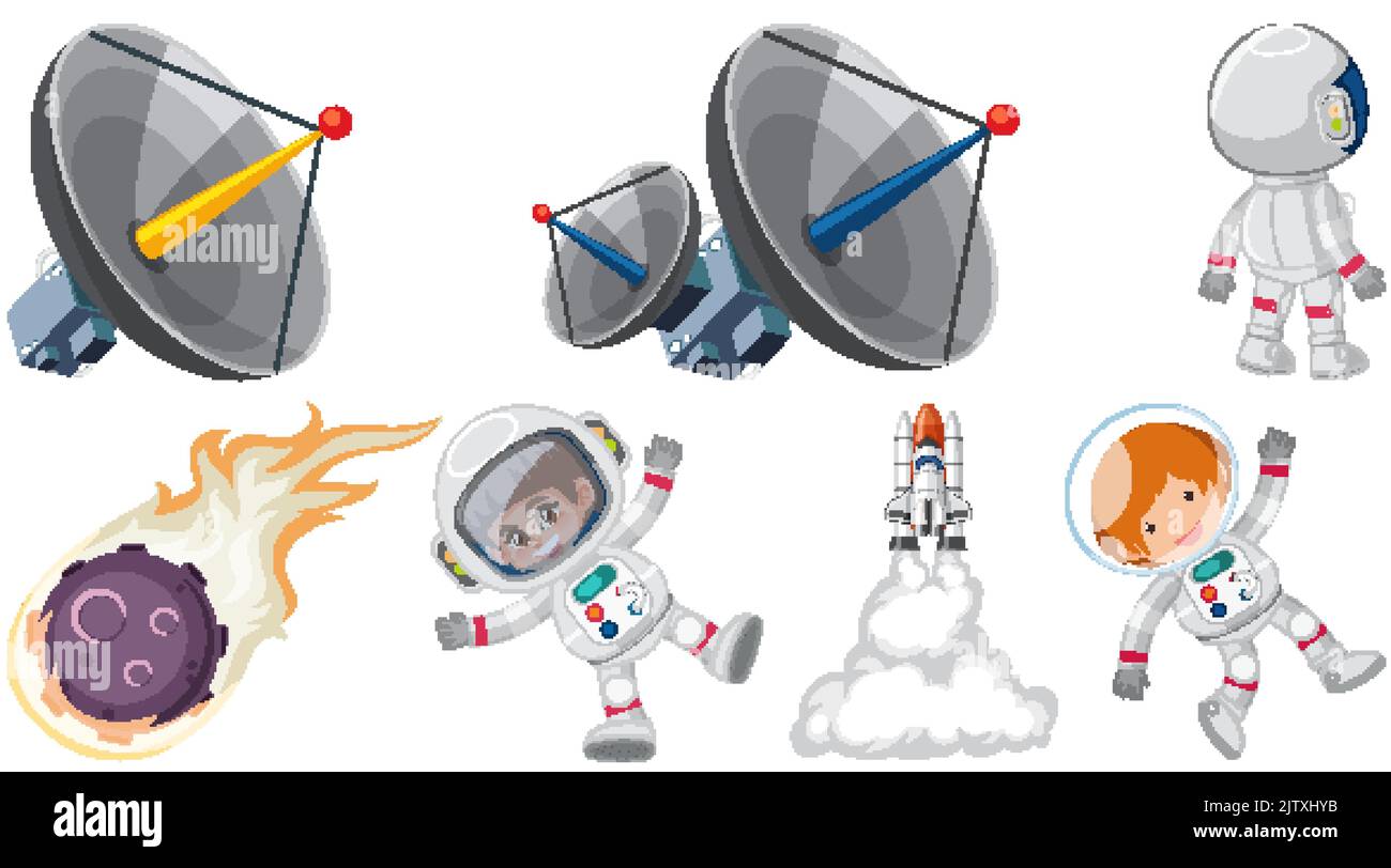 Set of space cartoon characters and objects illustration Stock Vector ...