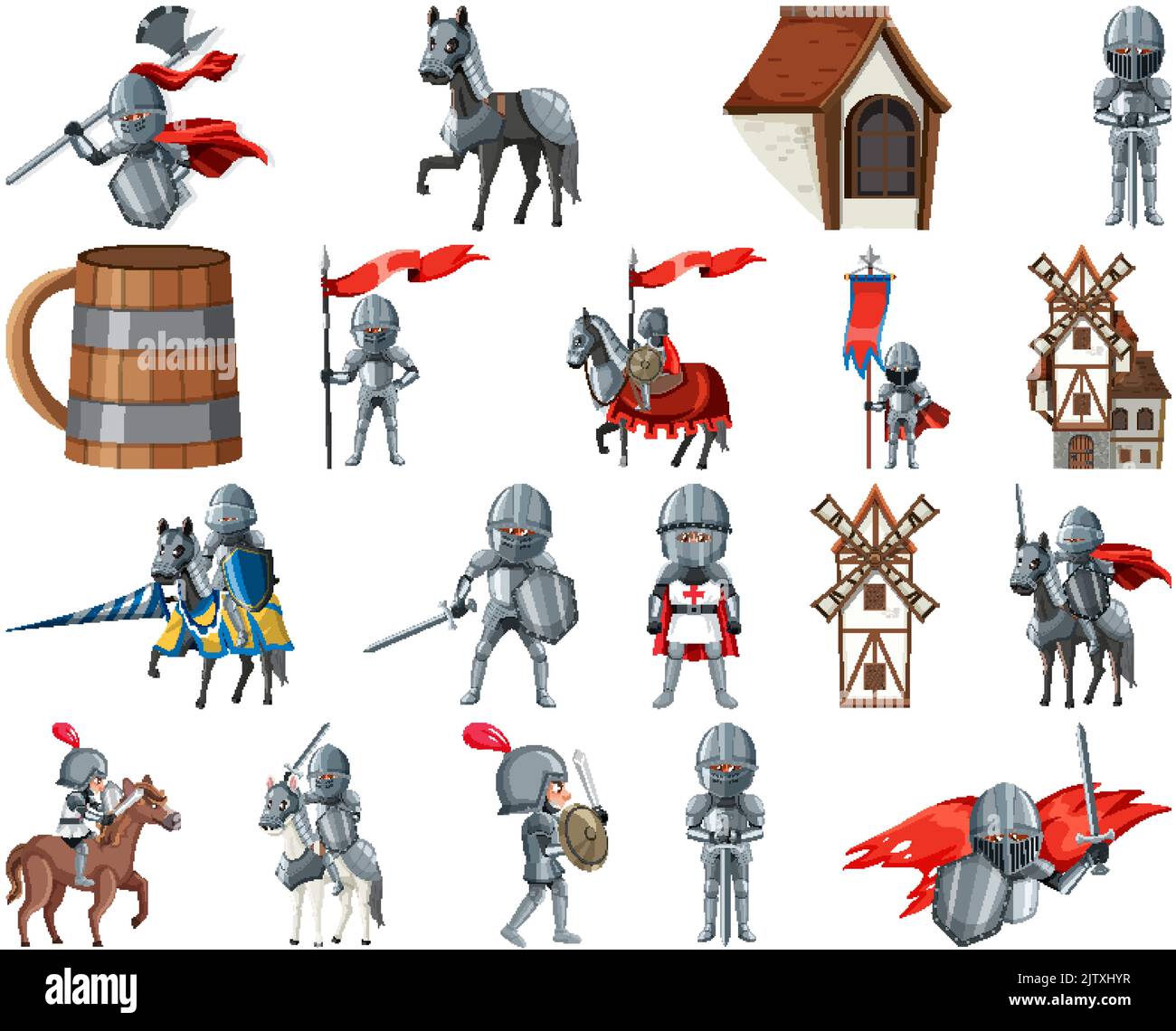 Medieval cartoon characters and objects illustration Stock Vector Image ...