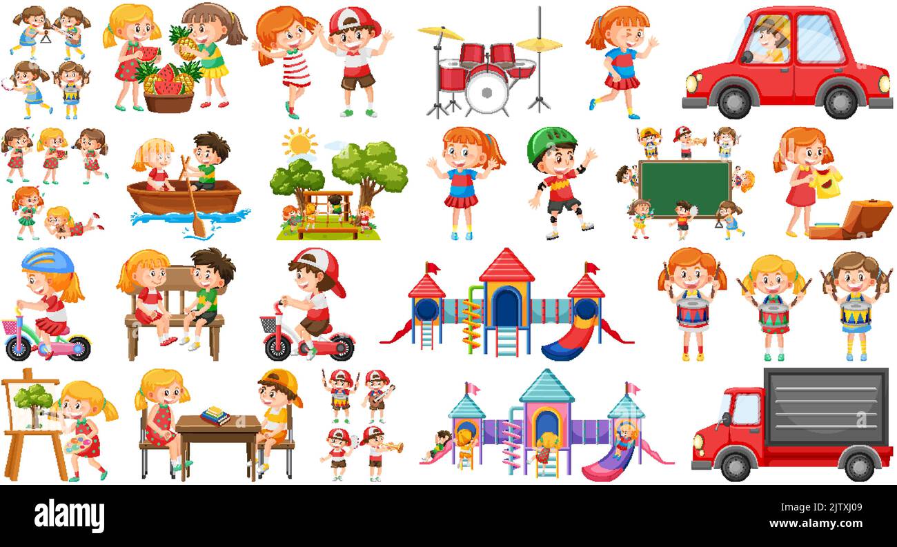 Set of children doing different activities illustration Stock Vector ...