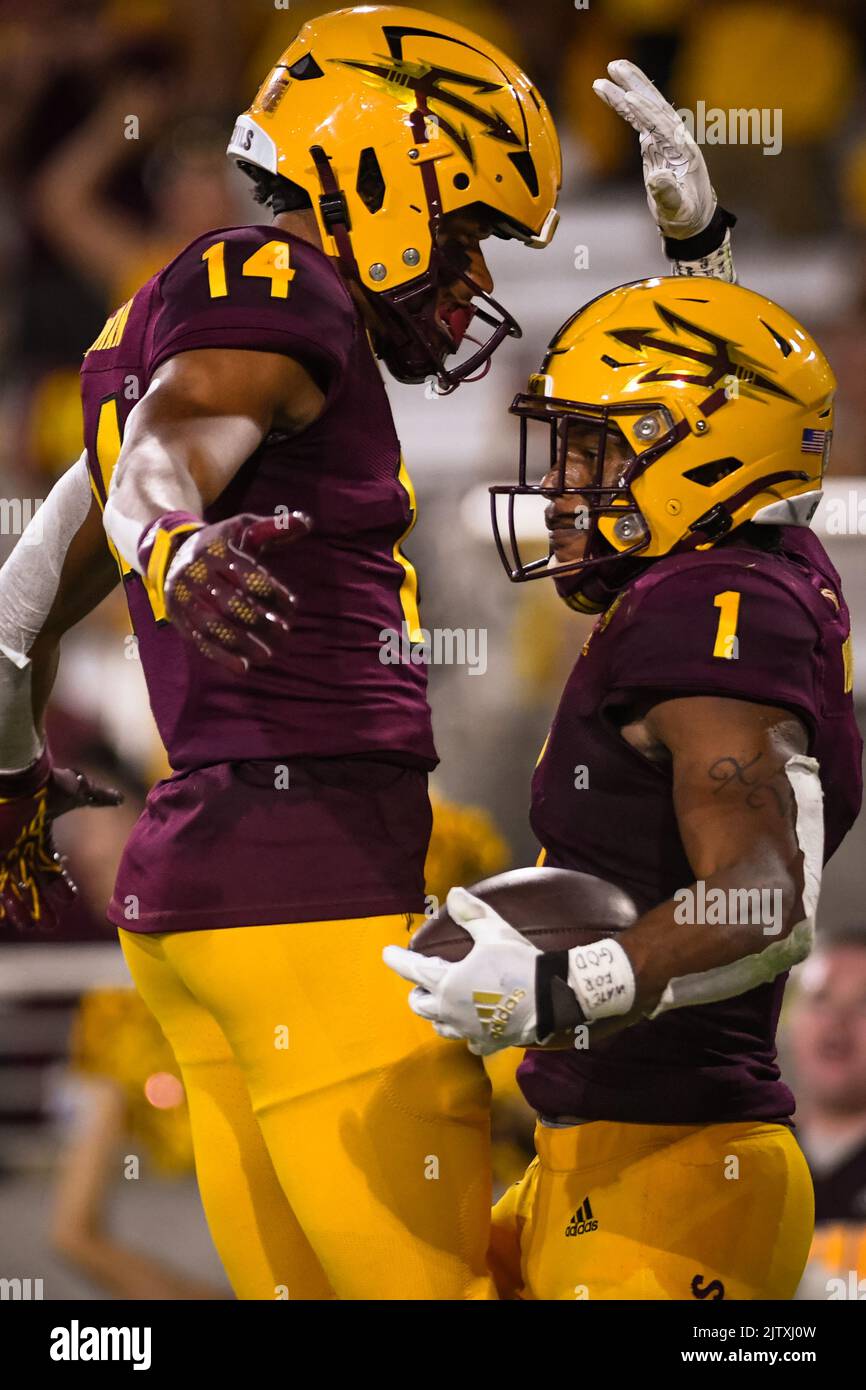 Arizona State running back Xazavian Valladay (1) celebrates with wide ...