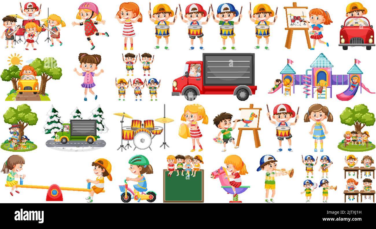 Set of children doing different activities illustration Stock Vector ...