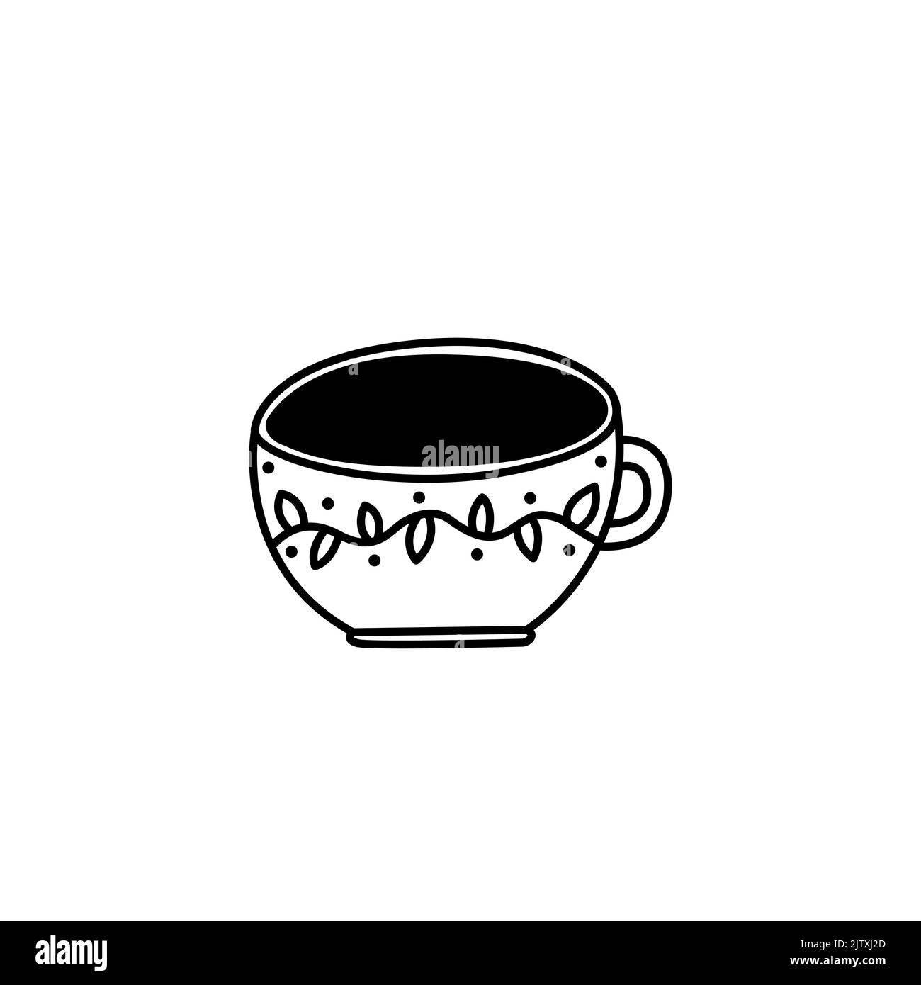 Cup Doodle Linear Cute Cup With Patterns Tea Party Element On A White Background Hand Drawn