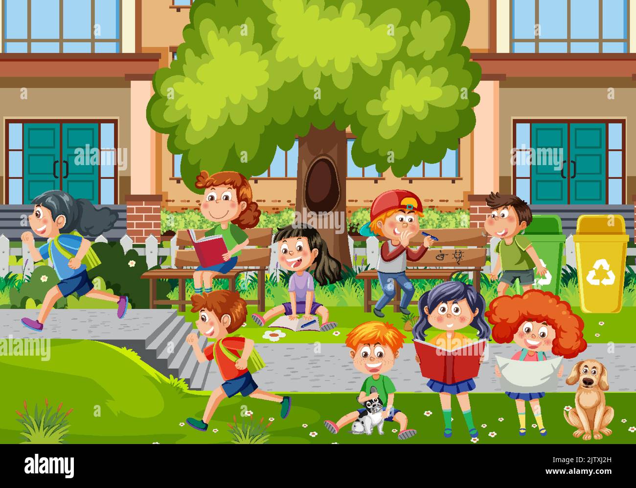 Happy children at school illustration Stock Vector Image & Art - Alamy