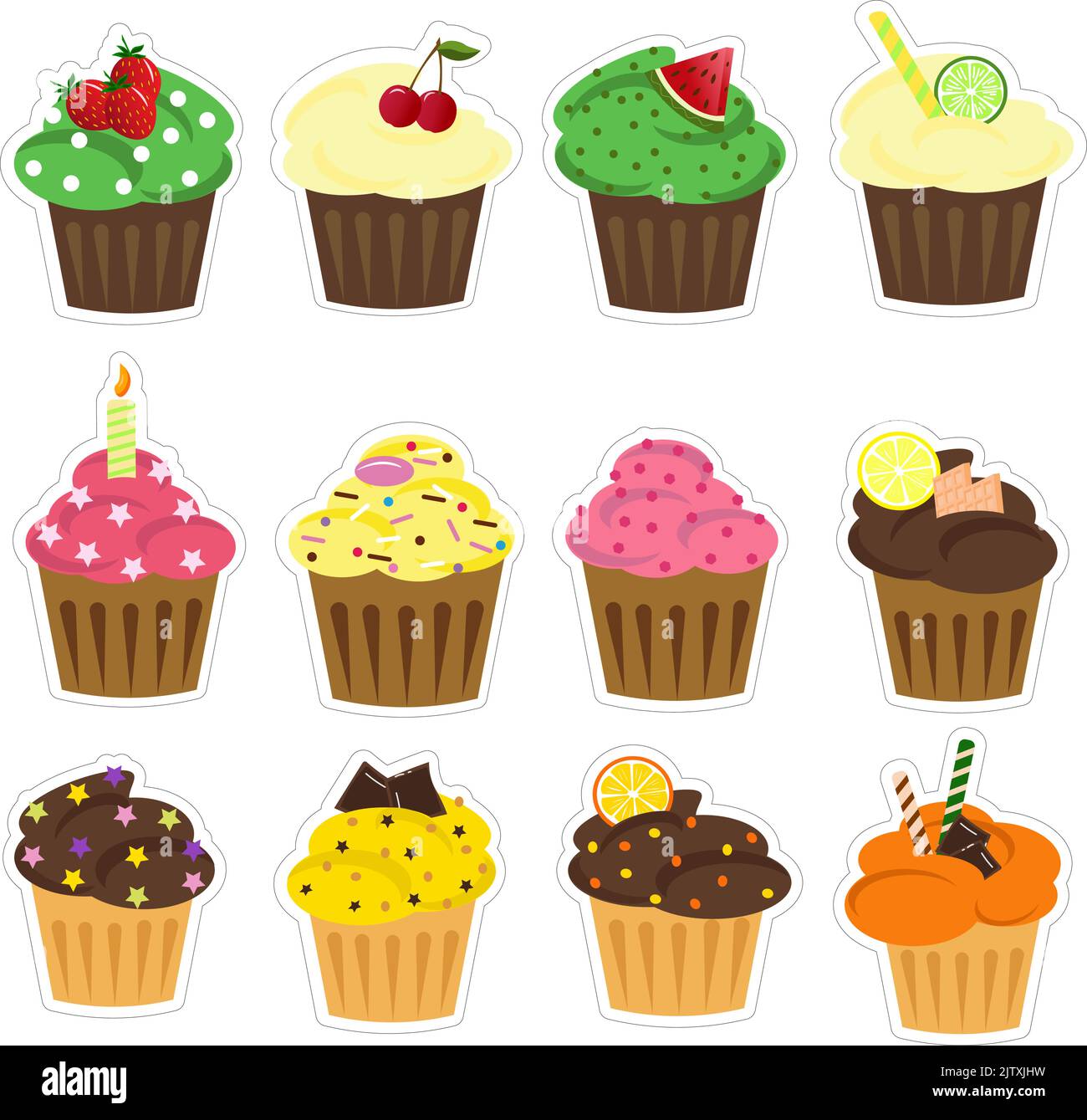 A set of stickers with sweet colorful cupcakes. Vector illustration Stock Vector Image & Art - Alamy