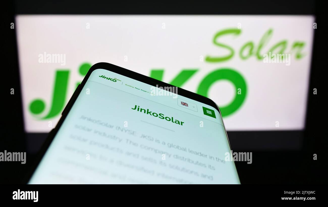 Smartphone with website of Chinese company JinkoSolar Holding Co. Ltd ...