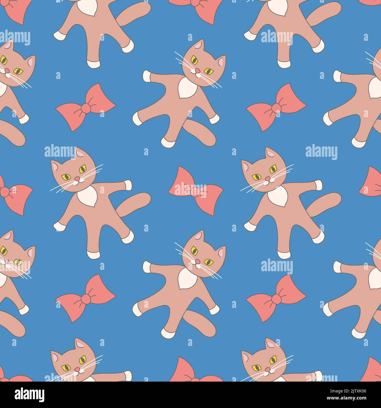 Hand-drawn vector illustration of a seamless pattern of cute cats ...