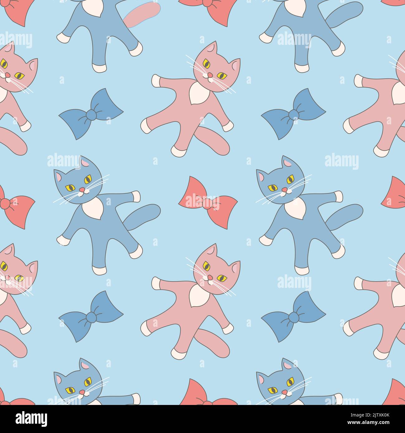Hand-drawn vector illustration of a seamless pattern of cute cats ...