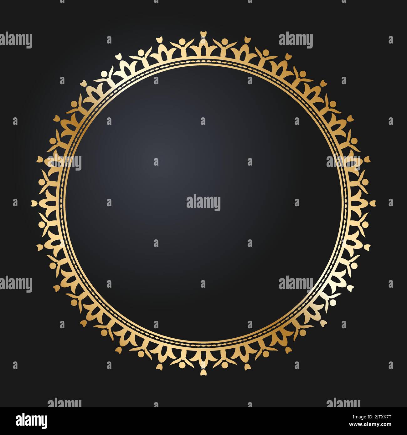 Floral gold border. Round golden frame with wild flowers and tulips ...