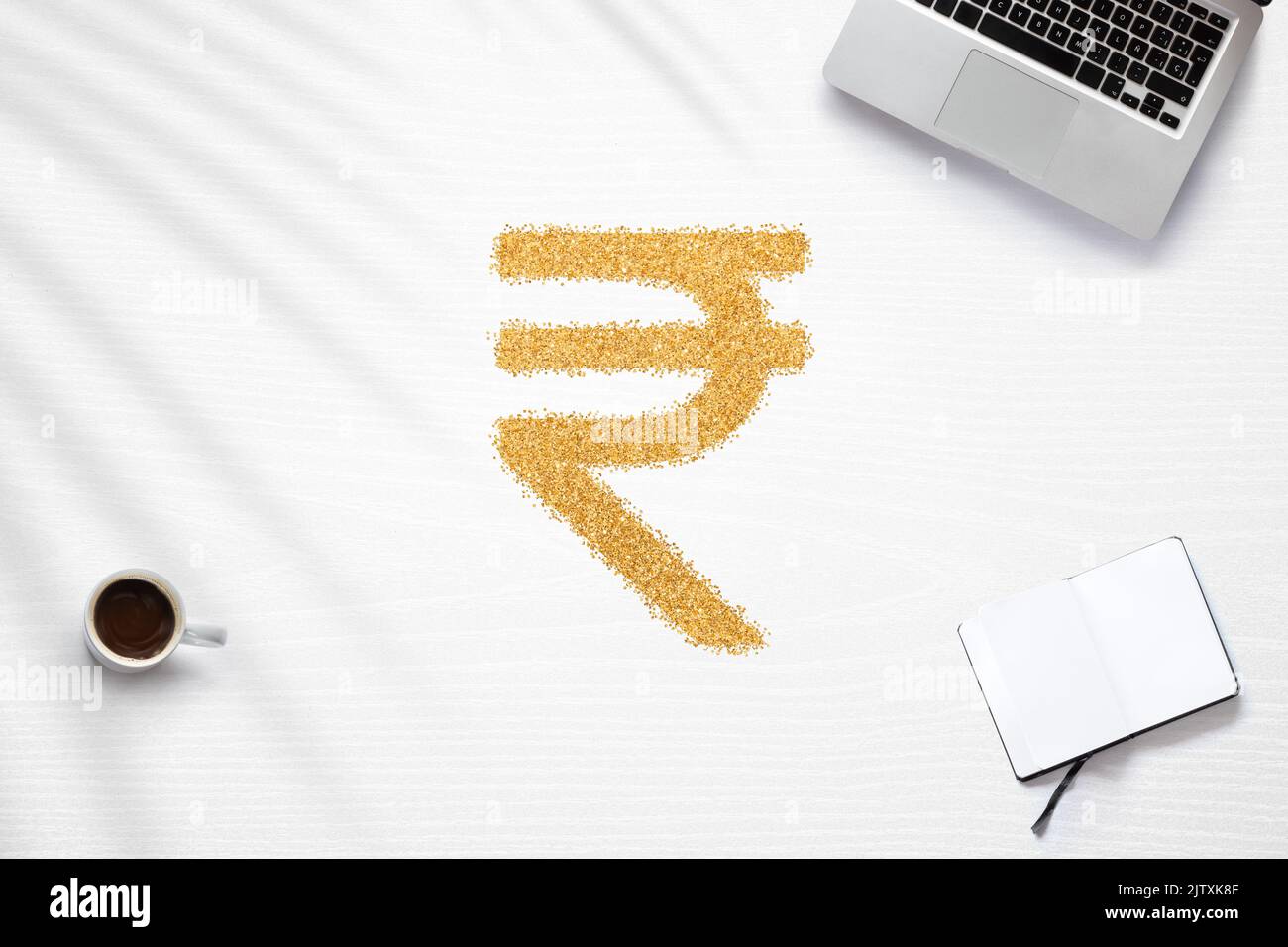 Scene about earning a salary from a home office, with a Rupee sign made ...