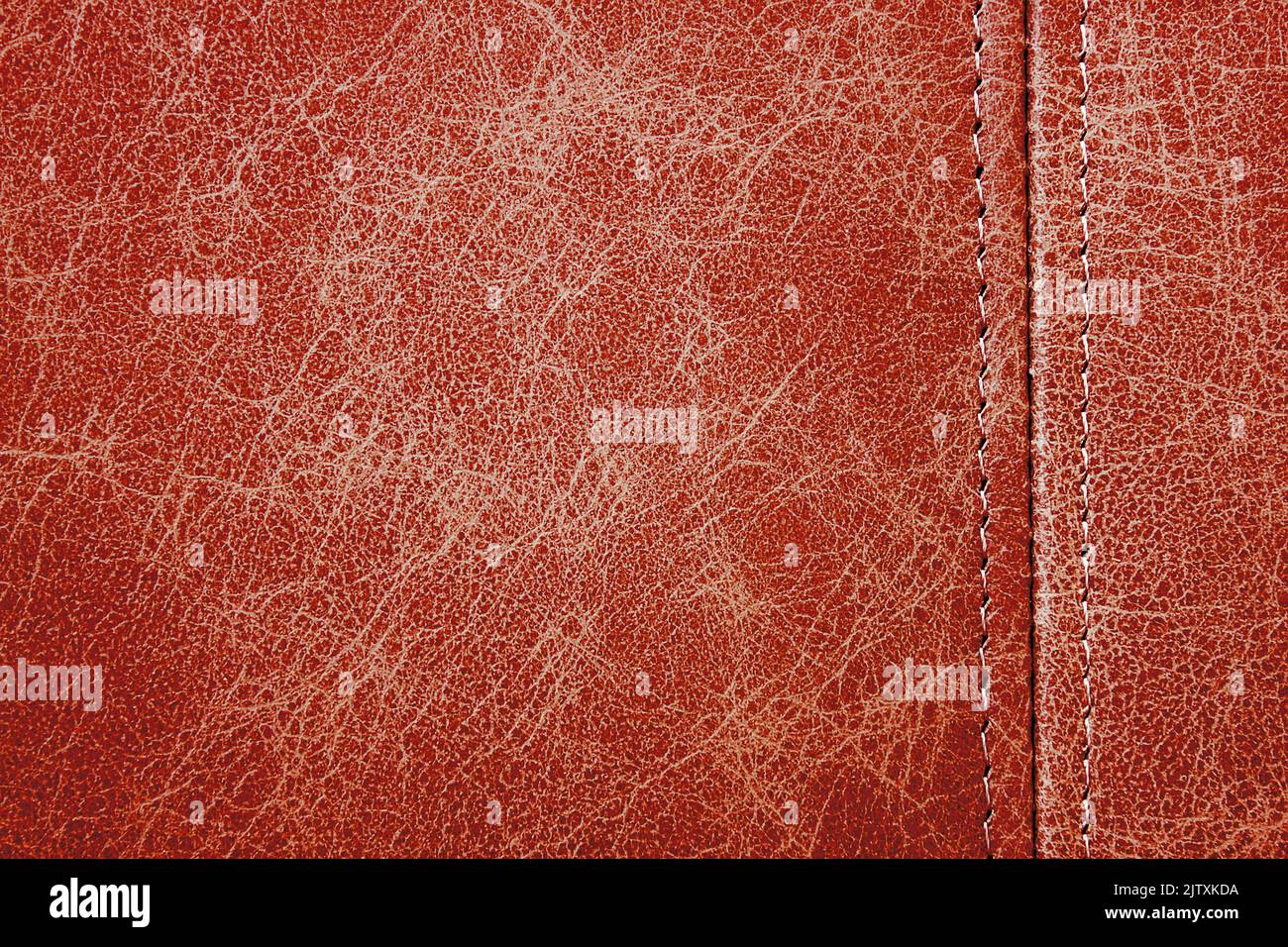 Texture red leather with a vertical seam, closeup background Stock ...