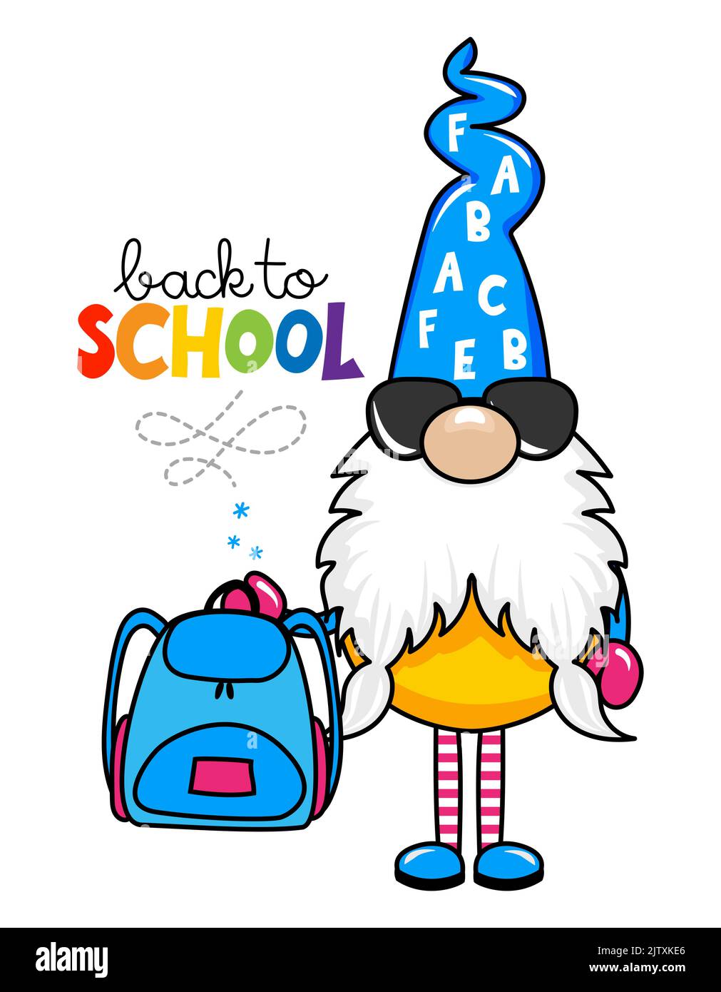 Back to school - Smart gnome with globe. Cute troll character. Hand ...
