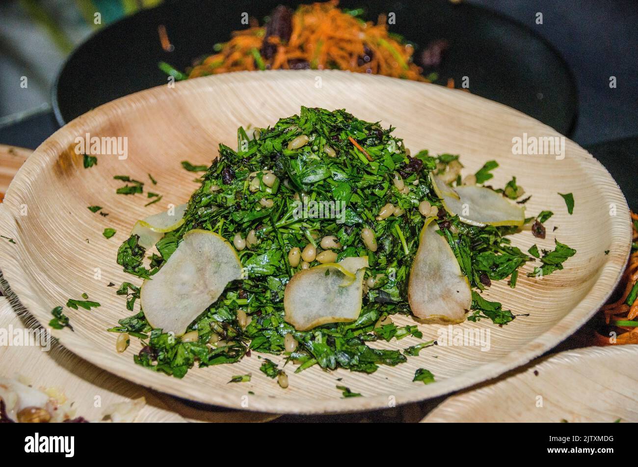 Vegan food plates on display at a formal, festive and fancy, Vegetarian ...