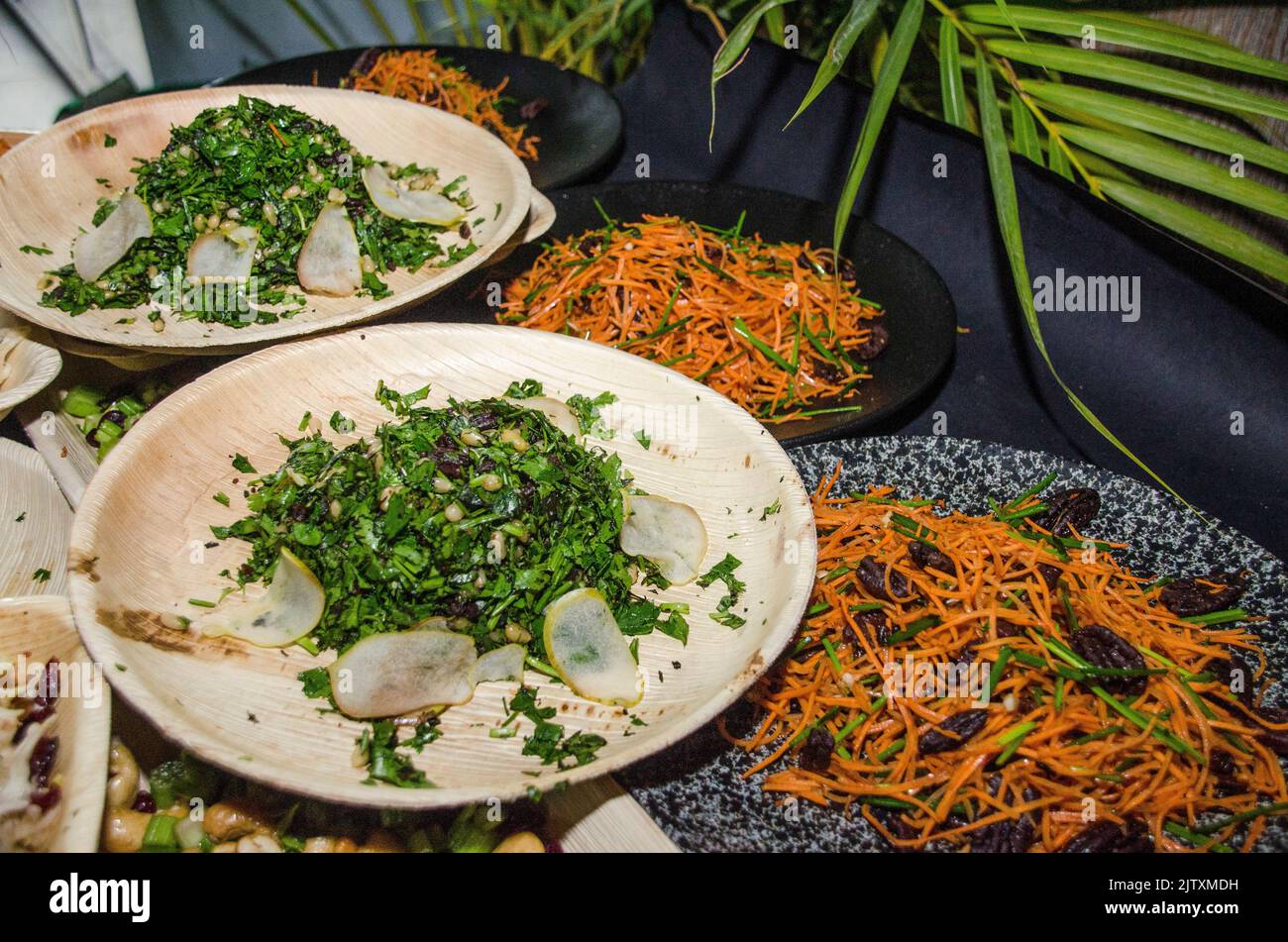 Vegan food plates on display at a formal, festive and fancy, Vegetarian ...