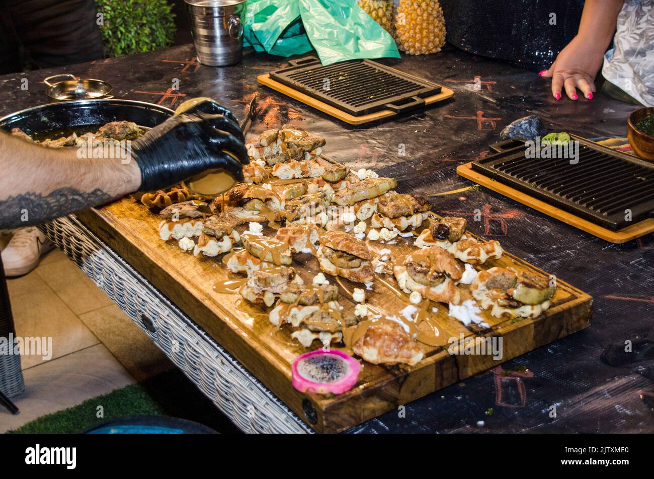 Vegan food plates on display at a formal, festive and fancy, Vegetarian ...