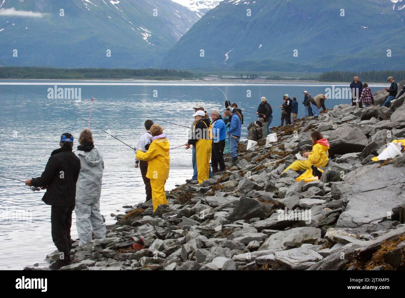 Local residents fish for Salmon at Valdez, Alaska Stock Photo - Alamy