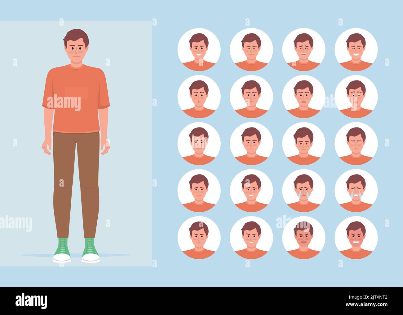 Changing moods of young man semi flat color character emotions set ...