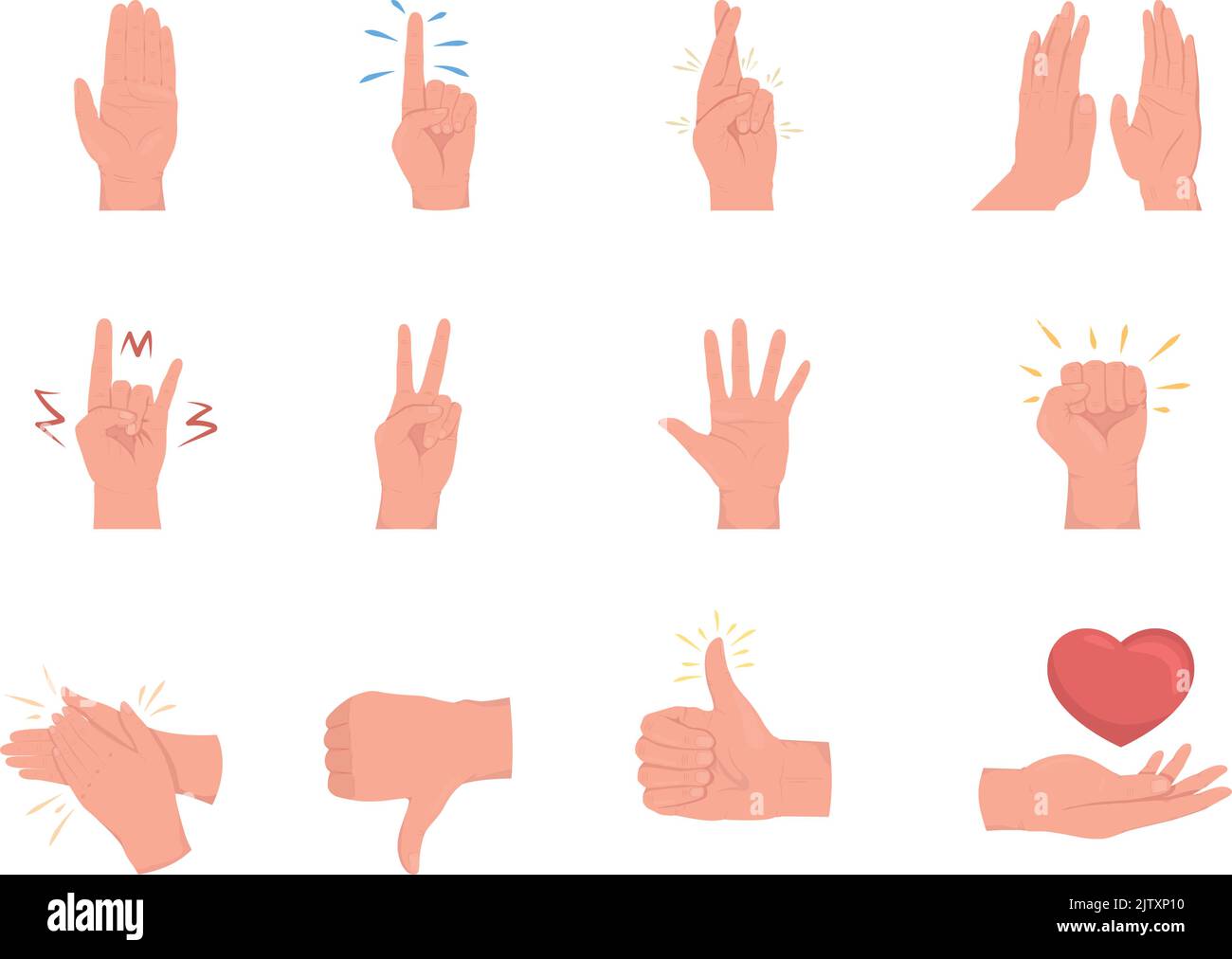 Non verbal communication semi flat color vector hand gesture set Stock ...