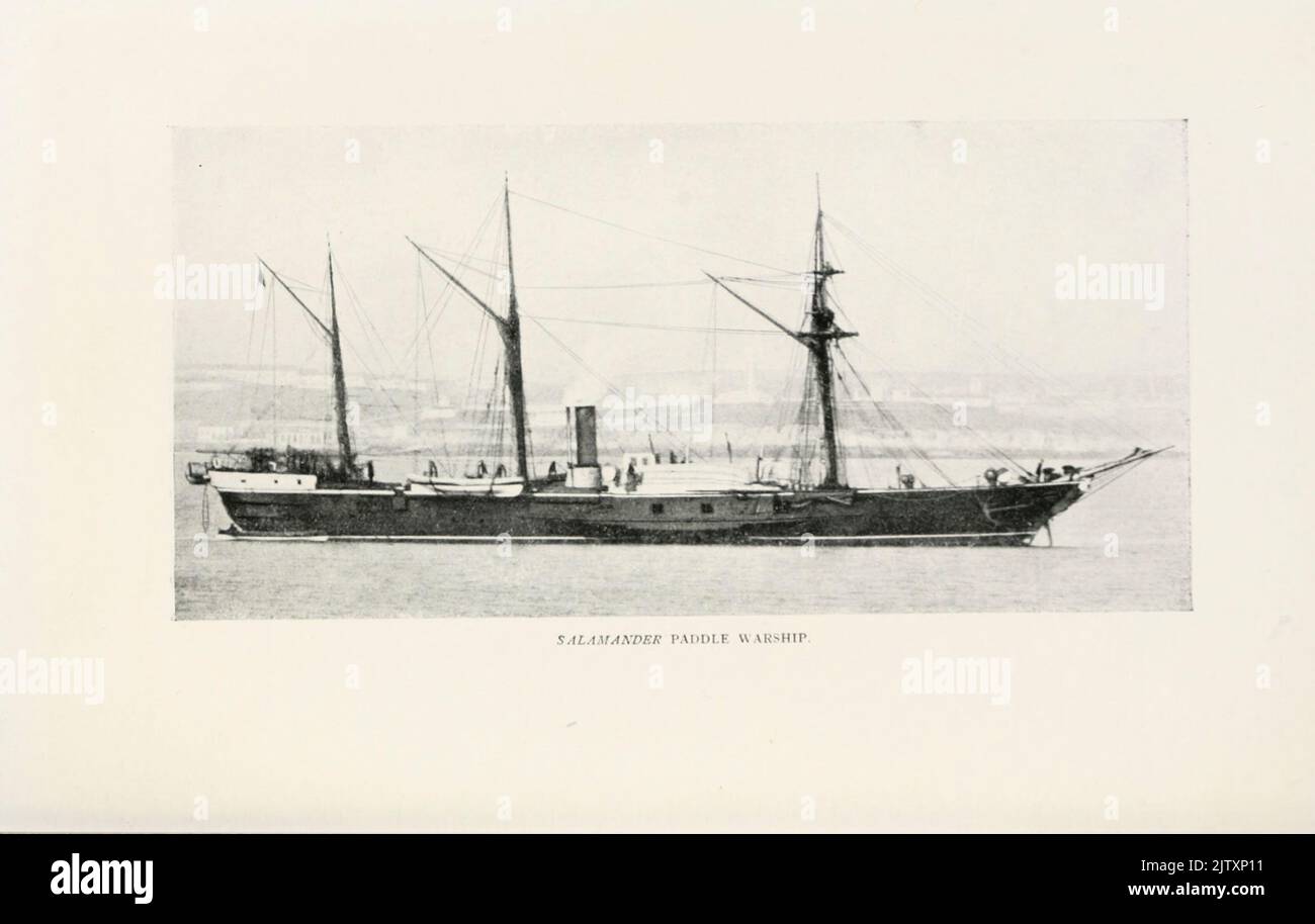 HMS SALAMANDER, PADDLE WARSHIP from pictures by William Lionel Wyllie ...