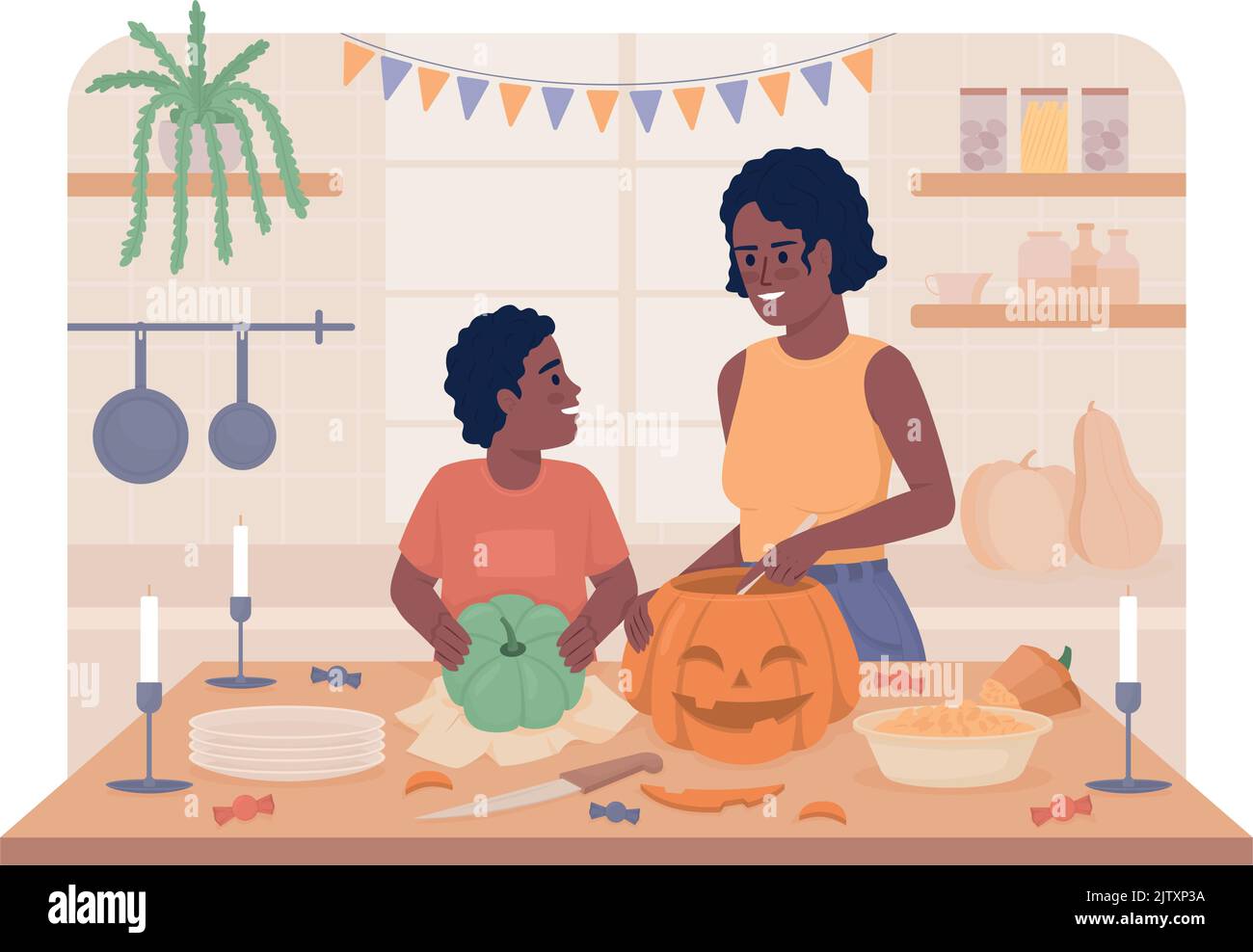 Making pumpkin lantern 2D vector isolated illustration Stock Vector ...