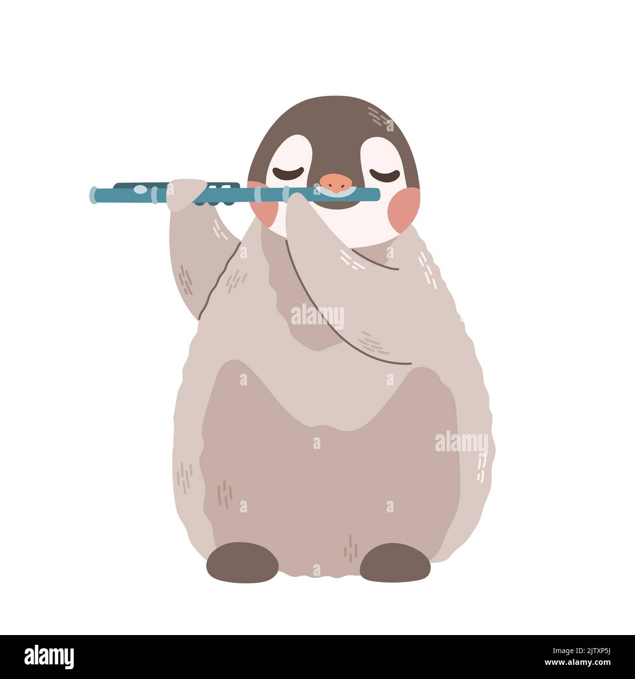 Cute little baby penguin with flute kids vector Stock Vector Image ...
