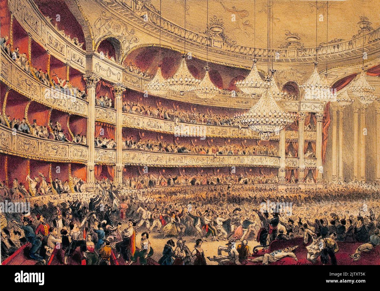 Bal de l'opera, Paris. Lithographie aquarellee, illustration de De la ...