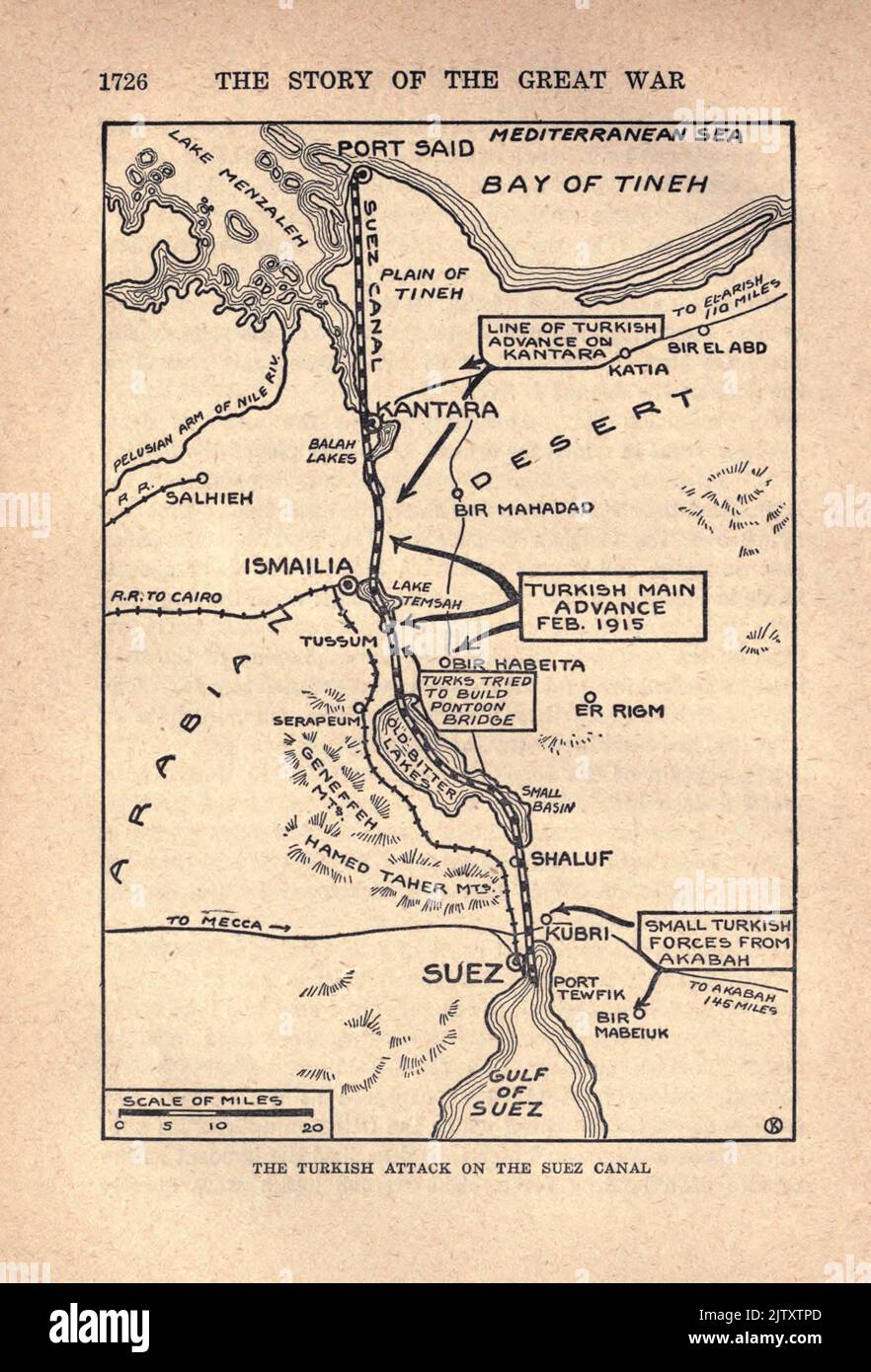 TURKISH ATTACK ON SUEZ CANAL, from the book The story of the great war ...