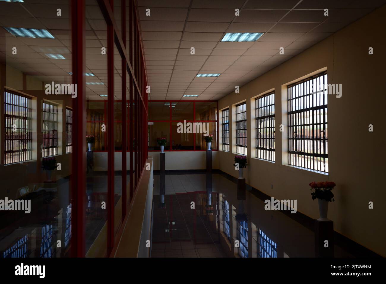 An interior of reception with glass windows Stock Photo - Alamy