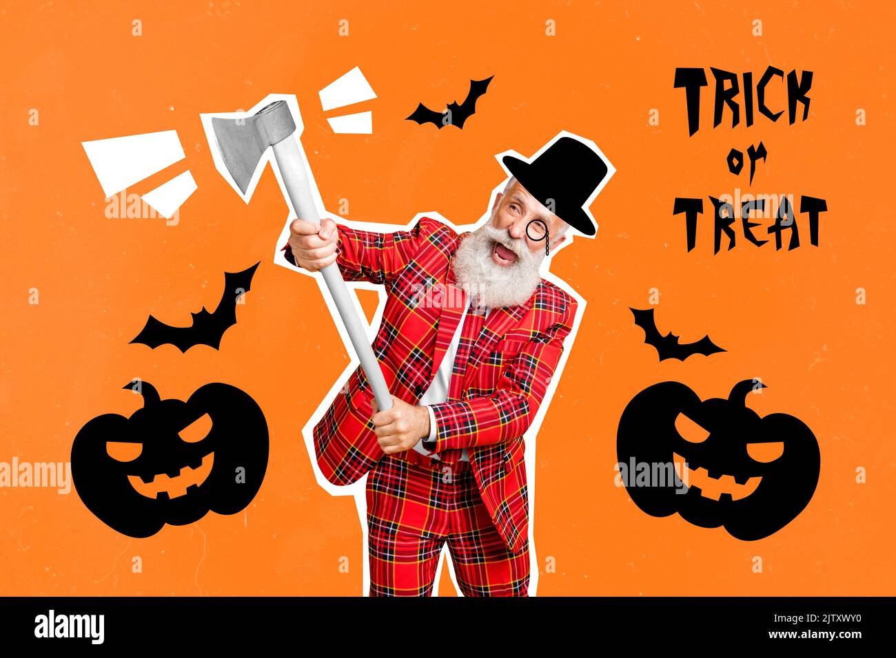 Artwork magazine picture of angry scary old man rising axe wear monocle ...