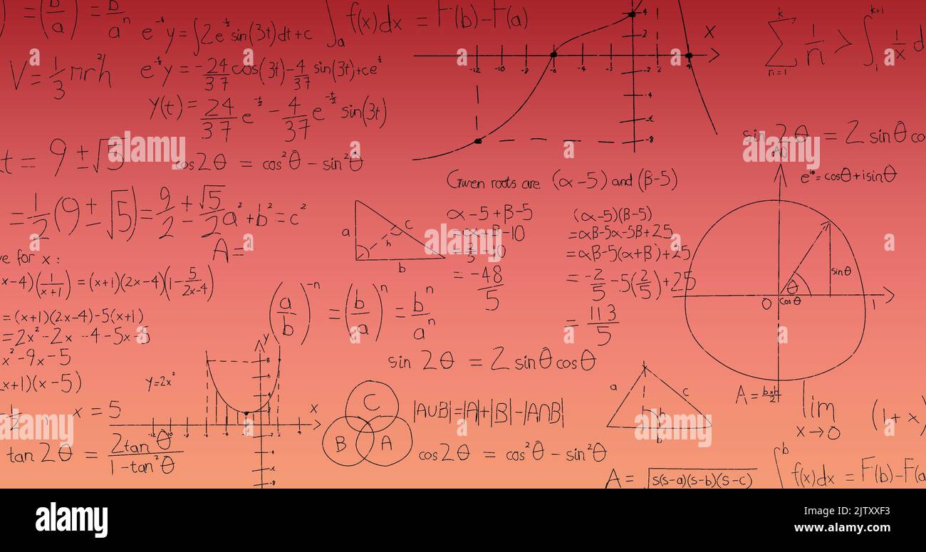 Image of mathematical equations on pink background Stock Photo - Alamy