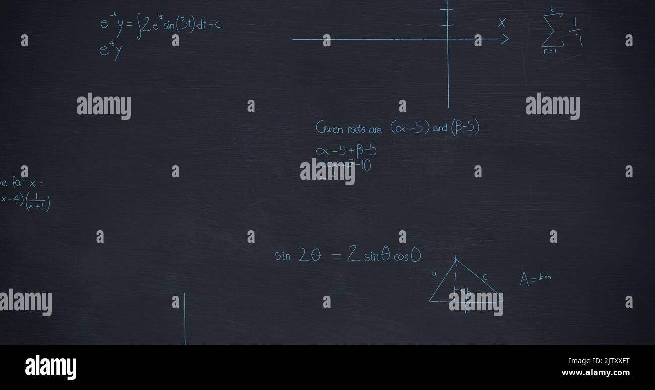 Image of mathematical equations on black background Stock Photo - Alamy