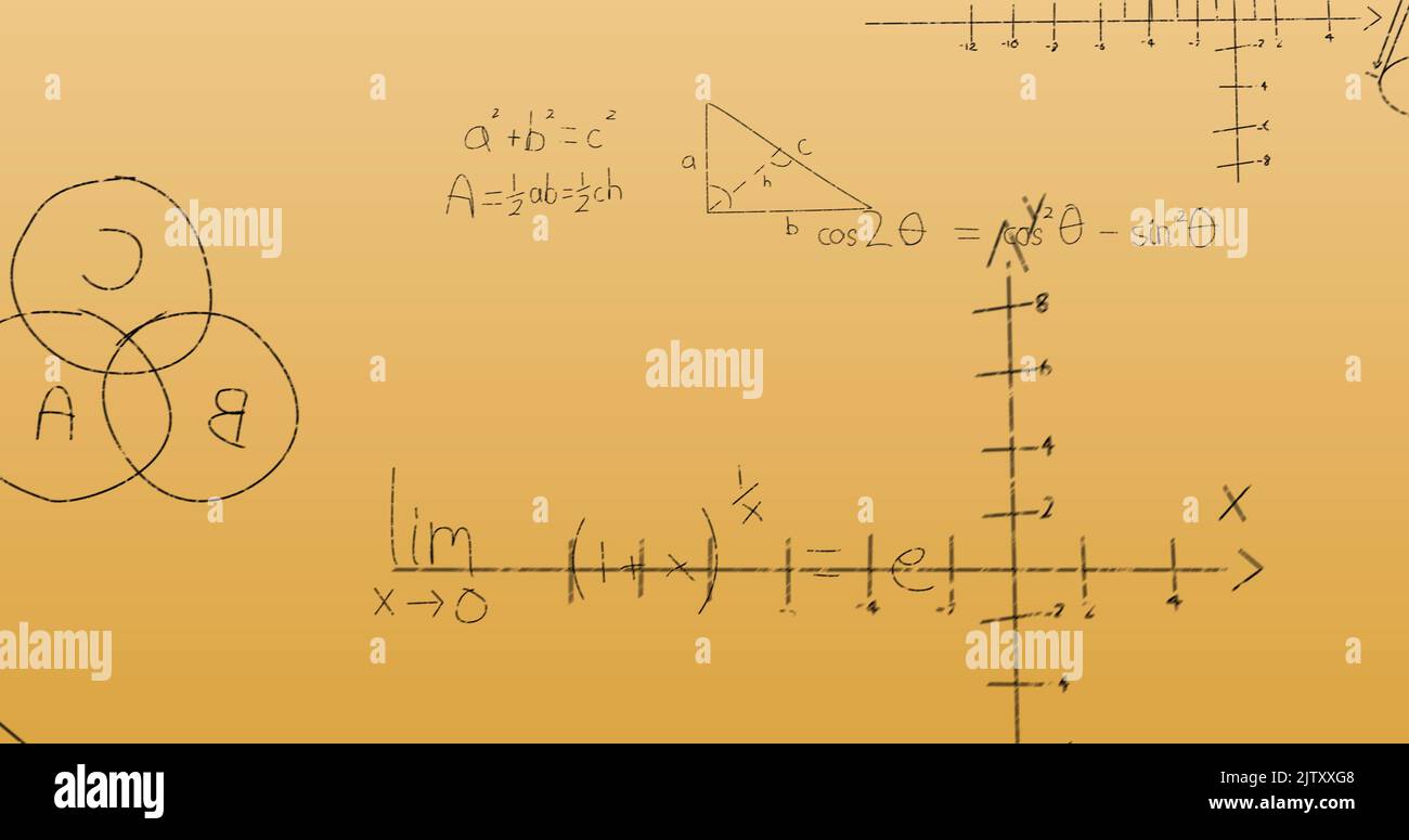 Image of mathematical equations on orange background Stock Photo - Alamy